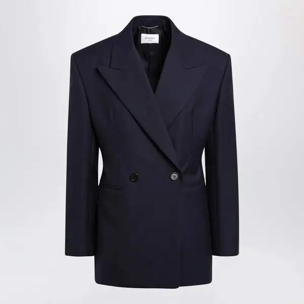 Saint Laurent Navy Double-breasted Jacket In Wool