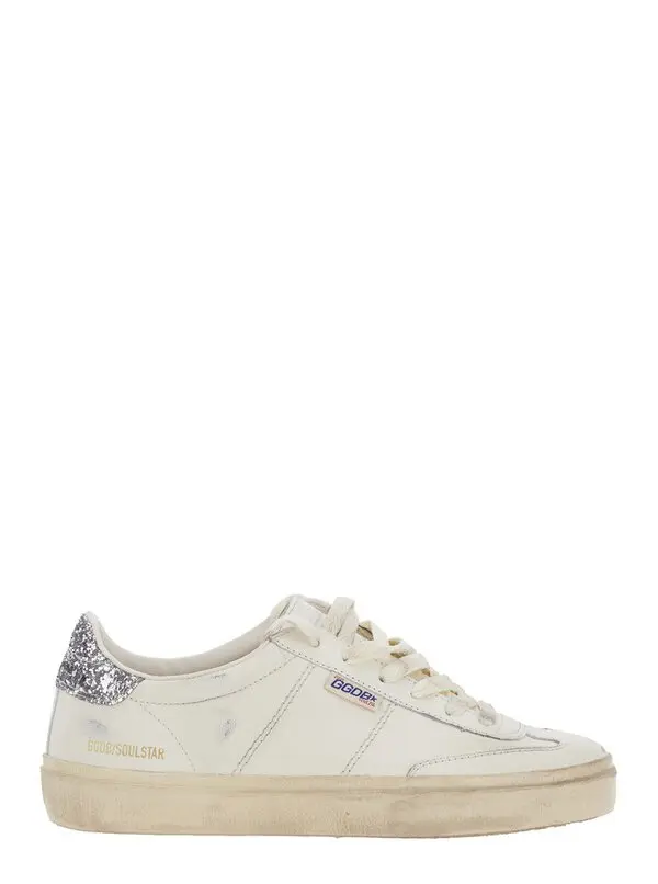 GOLDEN GOOSE Soul-star' Low-top Sneaker With Glitter Heel And Logo Lettering In Leather - White