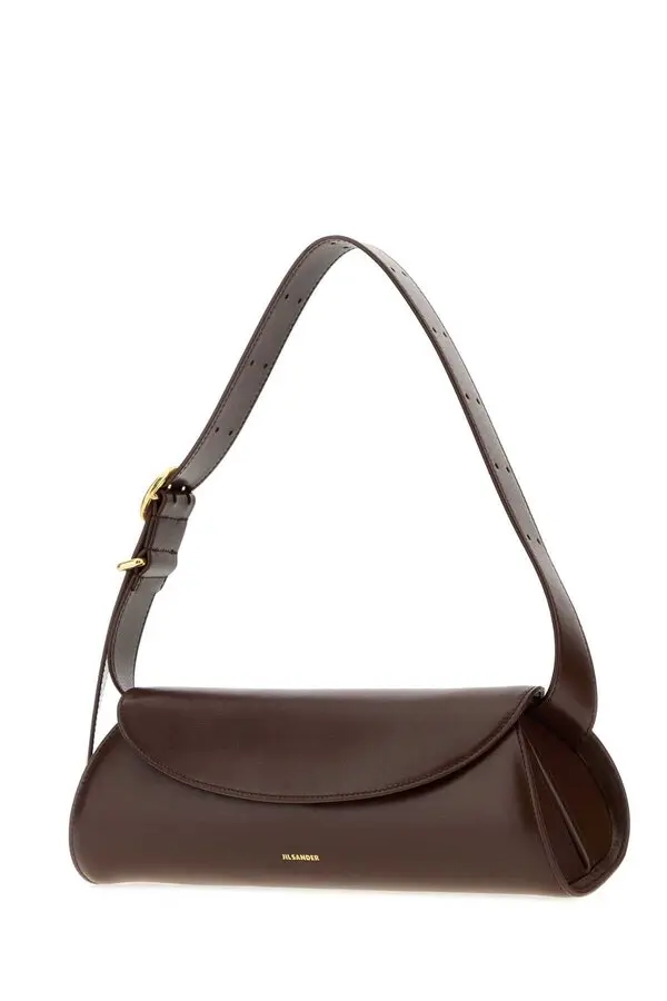 JIL SANDER Chocolate Leather Small Cannolo Shoulder Bag