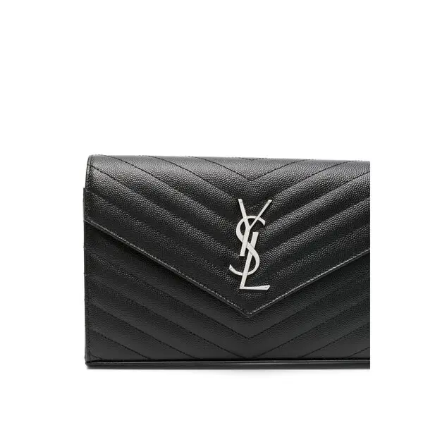 Saint Laurent Calf Leather Chevron Quilting Clutch Bag - Black