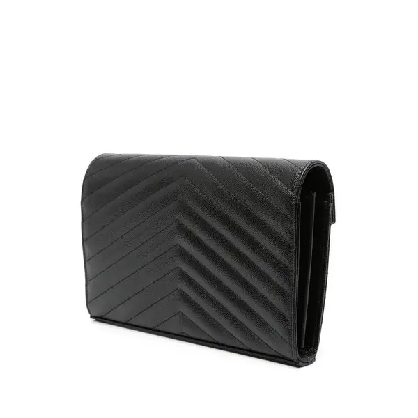Saint Laurent Calf Leather Chevron Quilting Clutch Bag - Black