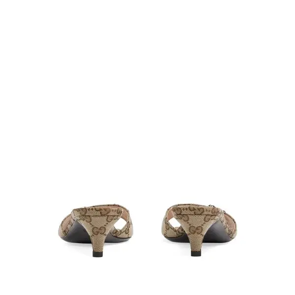 Gucci Gg Print Calf Leather Horsebit Detail Sandals - Cream