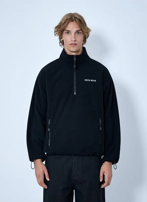 Miu Miu Half-zip Fleece Sweatshirt - Black