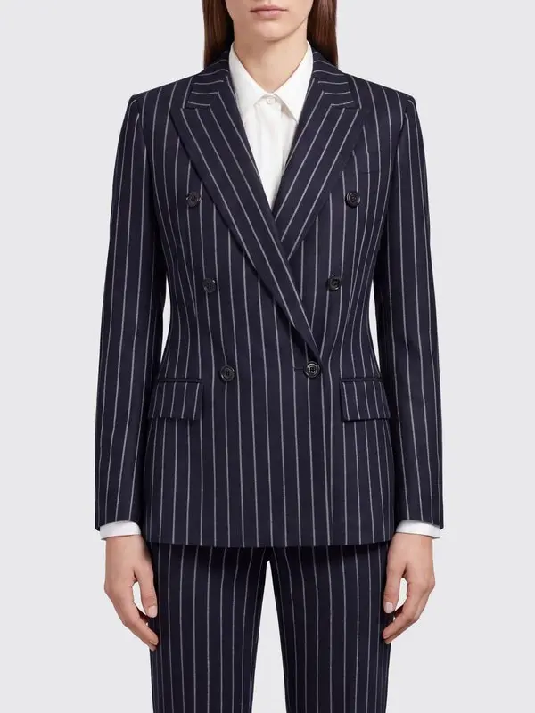 Max Mara Pinstripe Double-breasted Slim Fit Blazer - Blue