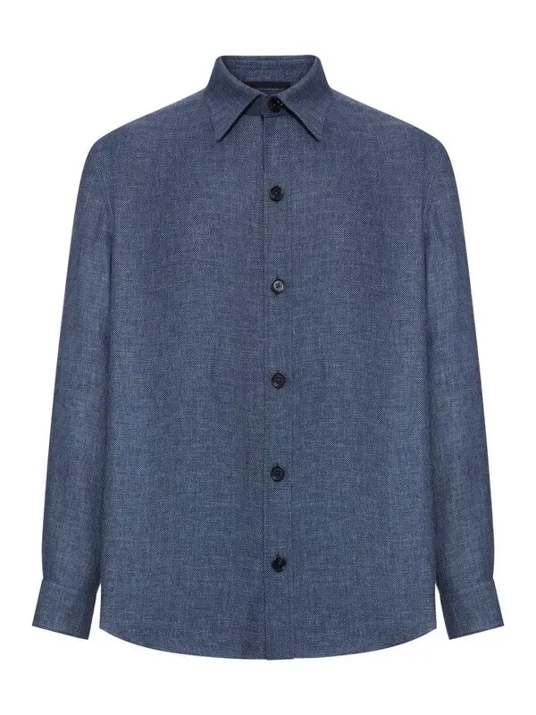 Zegna Overshirt In Cashmere Linen And Silk - Blue