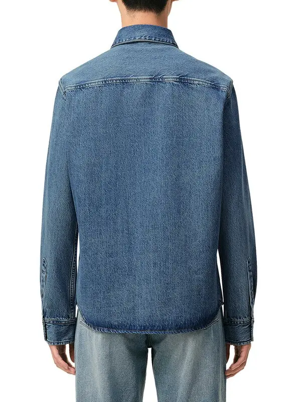 AMI Paris Light Denim Button-down Shirt With De Coeur