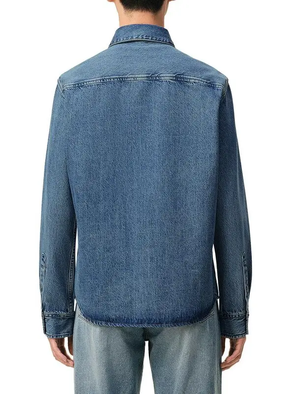 AMI Paris Light Denim Button-down Shirt With De Coeur
