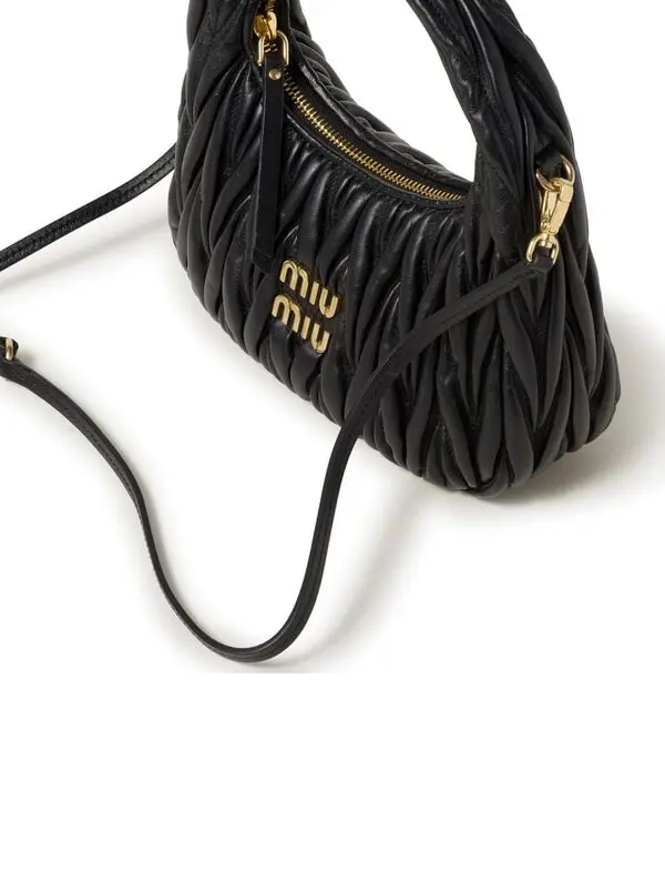 Miu Miu Wander Hobo Bag In Quilted Nappa - Black