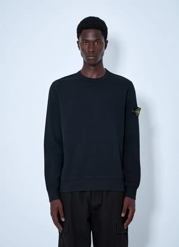 Stone Island Crewneck Sweatshirt With Logo Patch - Black