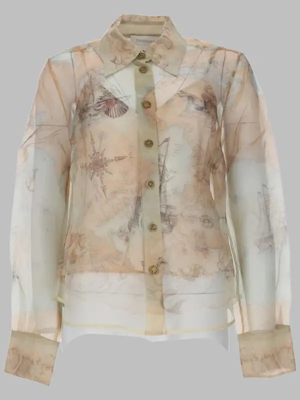 Zimmermann Silk Printed Blouse - Cream