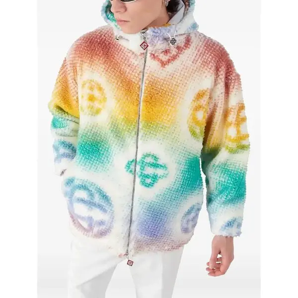 Casablanca Monogram Pattern Hooded Zip Jacket - White