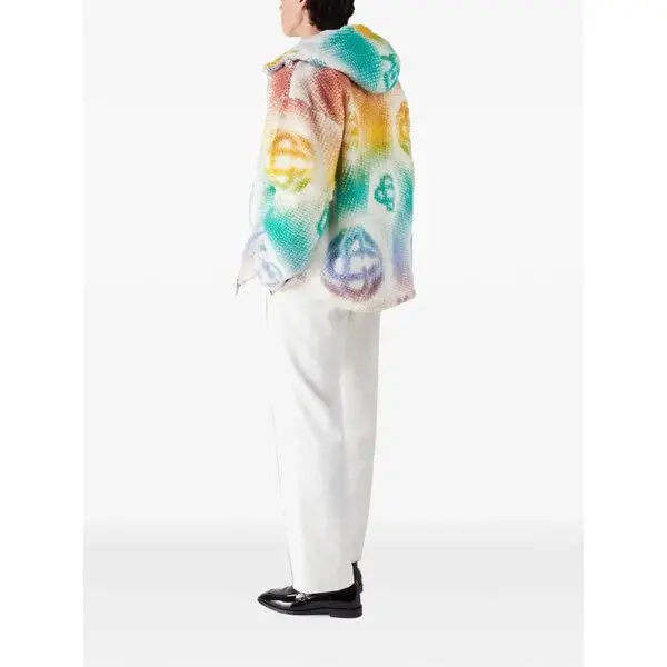 Casablanca Monogram Pattern Hooded Zip Jacket - White