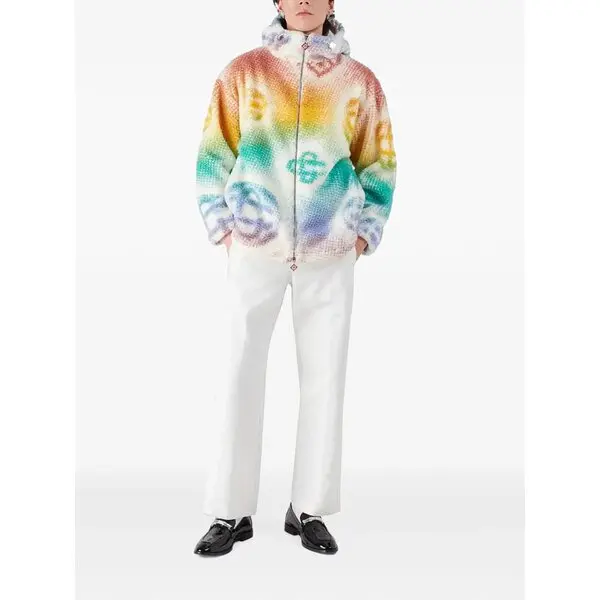 Casablanca Monogram Pattern Hooded Zip Jacket - White