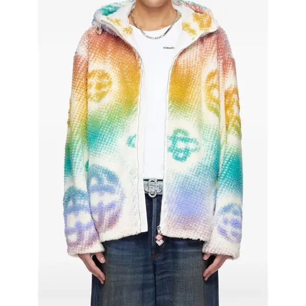Casablanca Monogram Pattern Hooded Zip Jacket - White