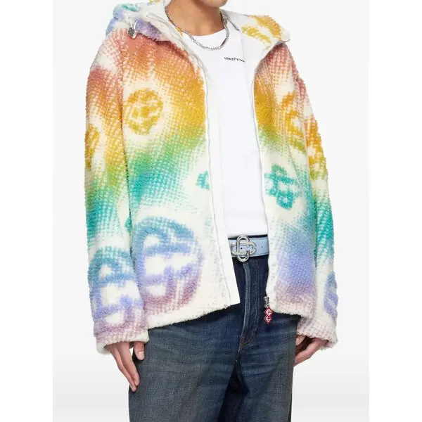 Casablanca Monogram Pattern Hooded Zip Jacket - White