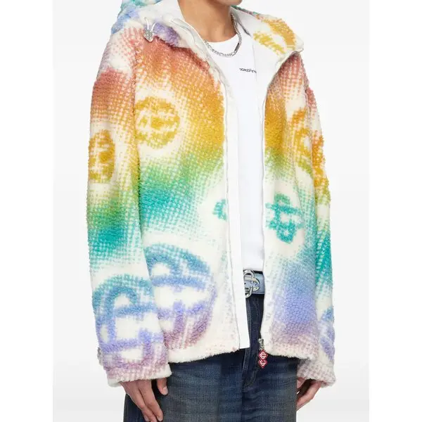 Casablanca Monogram Pattern Hooded Zip Jacket - White