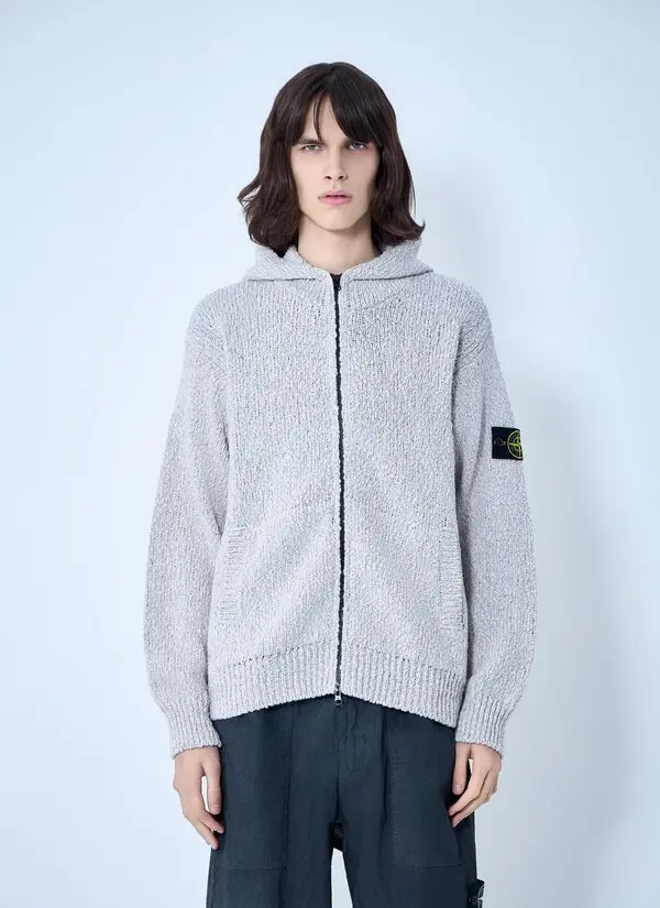 Stone Island Zip-up Knit Hoodie - Gray