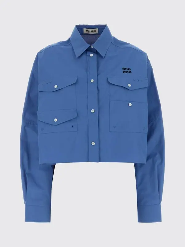 Miu Miu Cropped Cotton Shirt - Blue