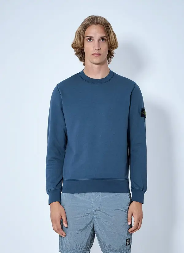 Stone Island Crewneck Sweatshirt With Sleeve Patch - Blue