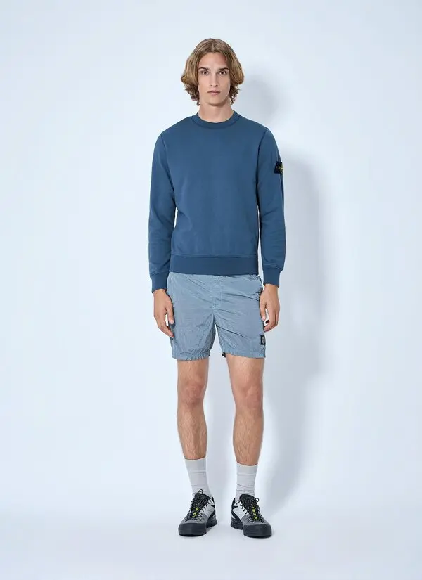 Stone Island Crewneck Sweatshirt With Sleeve Patch - Blue