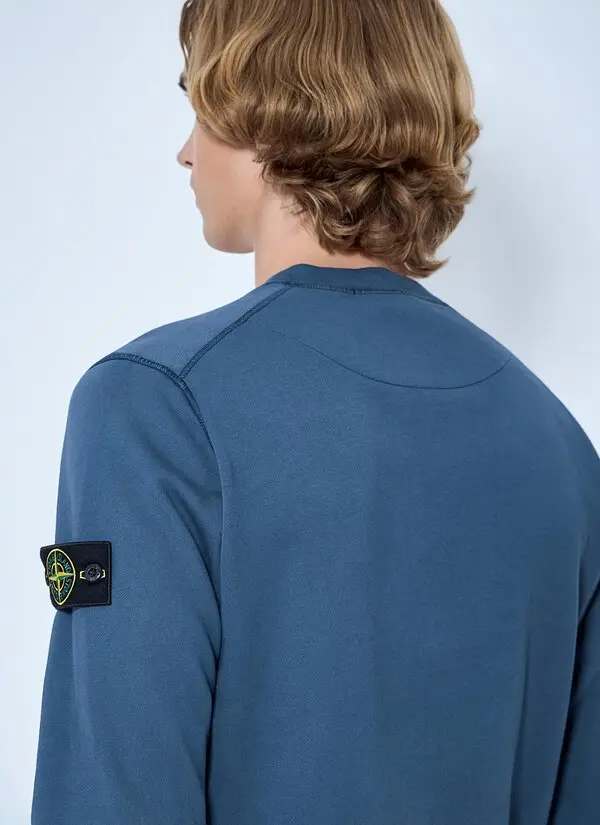 Stone Island Crewneck Sweatshirt With Sleeve Patch - Blue