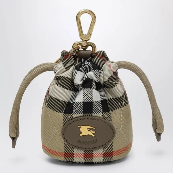 Burberry Horseshoe Bag Charm In Sand Check - Cream