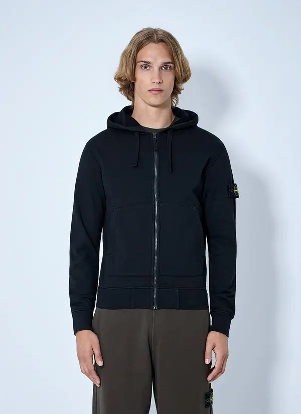 Stone Island Zip-up Hoodie With Sleeve Patch - Black