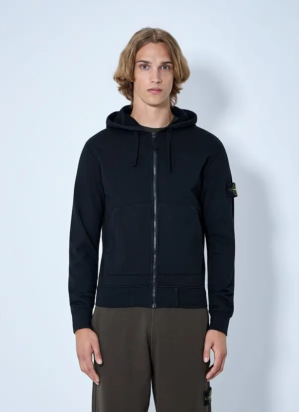 Stone Island Zip-up Hoodie With Sleeve Patch - Black