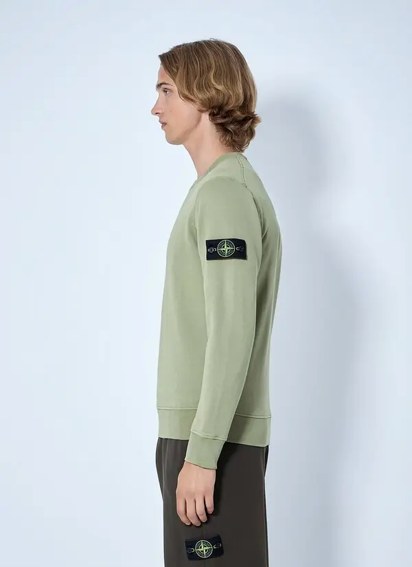 Stone Island Crewneck Sweatshirt With Arm Patch - Green