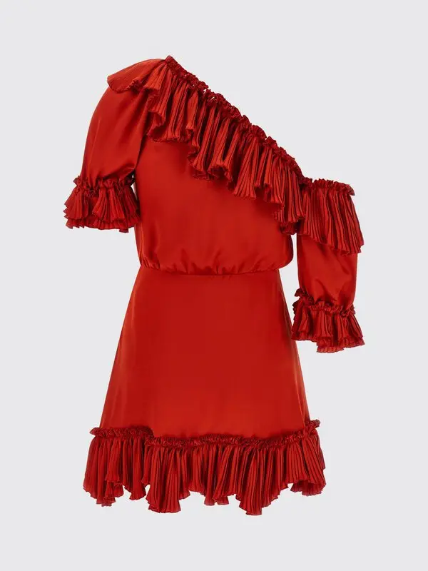 Saint Laurent Silk One-shoulder Dress With Ruffles