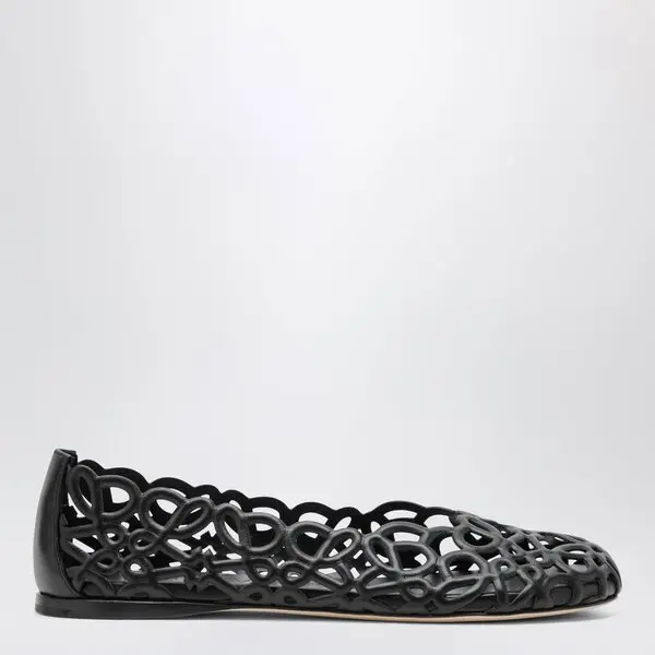 Loewe Petal Anagram Ballet Flats In Leather - Black