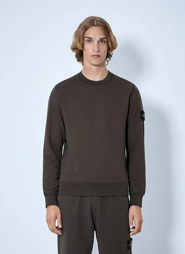 Stone Island Crewneck Sweatshirt With Sleeve Patch - Green