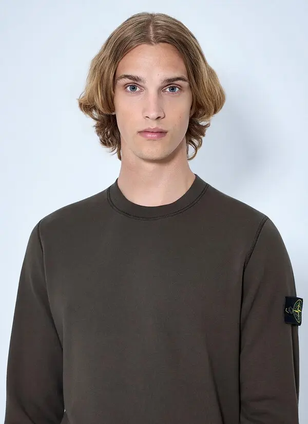 Stone Island Crewneck Sweatshirt With Sleeve Patch - Green