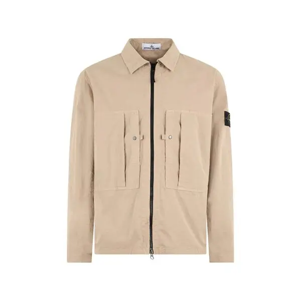 Stone Island Cotton Zip Up Shirt Jacket - Cream