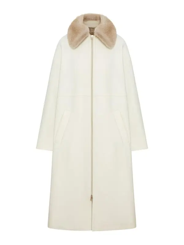 Herno Long Coat With Fur Collar - White
