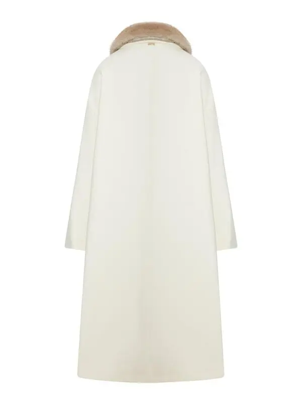 Herno Long Coat With Fur Collar - White