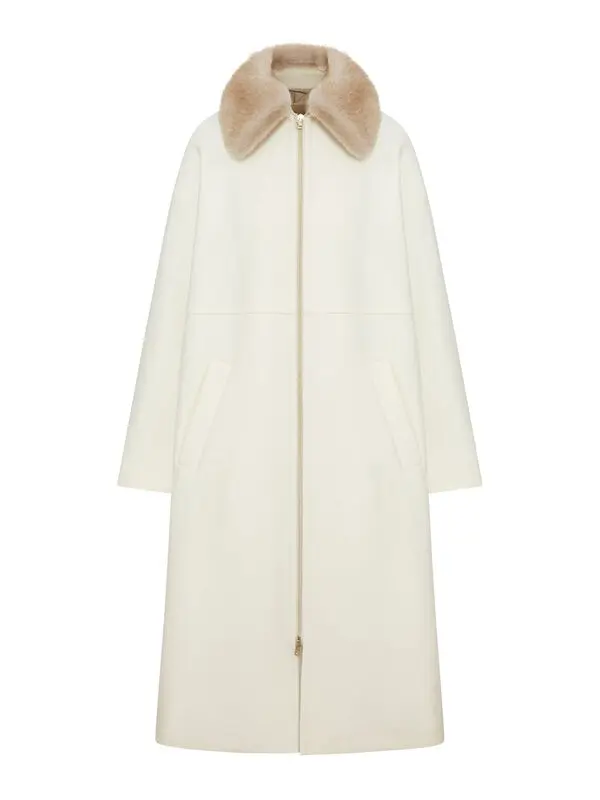Herno Long Coat With Fur Collar - White