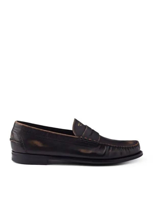 Prada Antique Leather Loafers - Brown