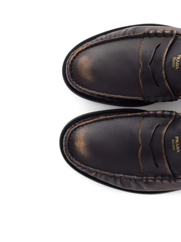 Prada Antique Leather Loafers - Brown