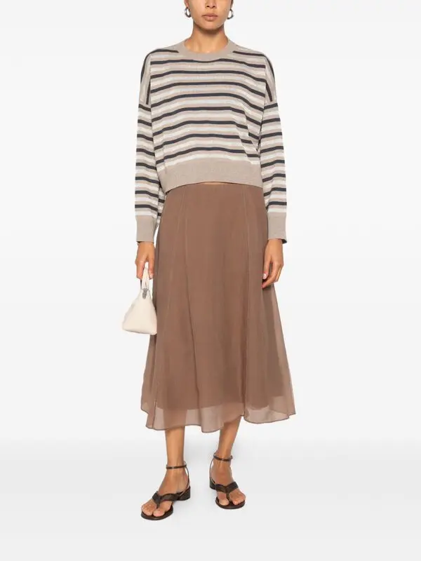 Brunello Cucinelli Silk Midi Skirt - Multicolor