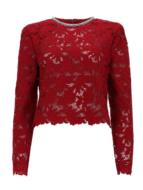 SELF-PORTRAIT Lace Top With Crystals