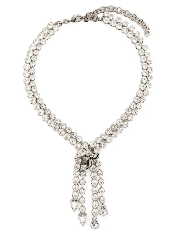 Alessandra Rich Bow Crystals Necklace - Silver