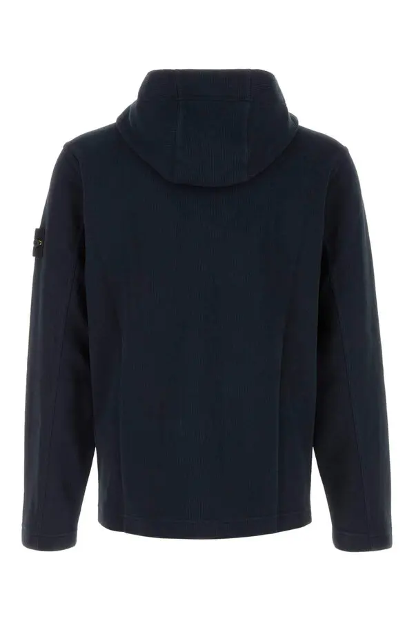 Stone Island Cotton Zip Up Hooded Sweatshirt - Blue