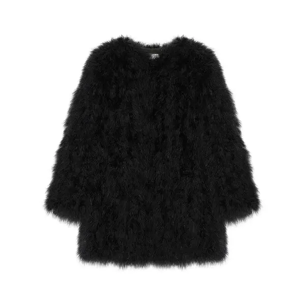 YVES SALOMON Turkey Feather Open Front Coat - Black