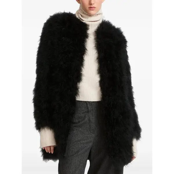 YVES SALOMON Turkey Feather Open Front Coat - Black