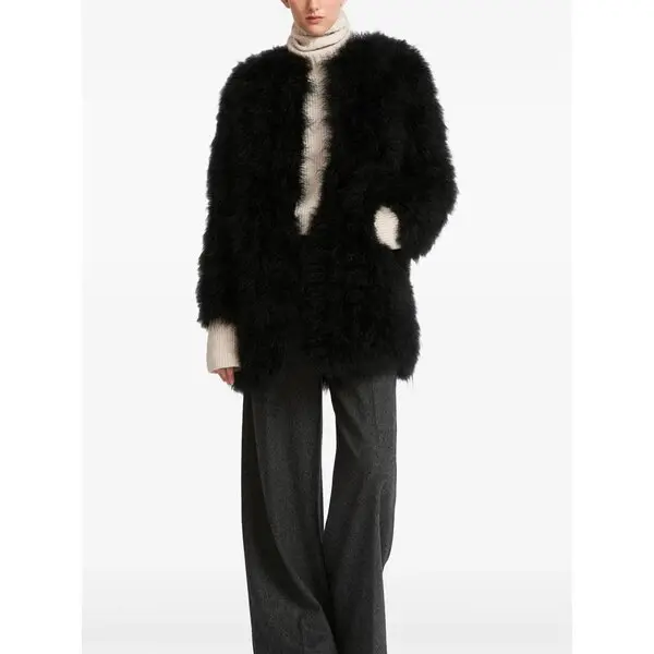 YVES SALOMON Turkey Feather Open Front Coat - Black