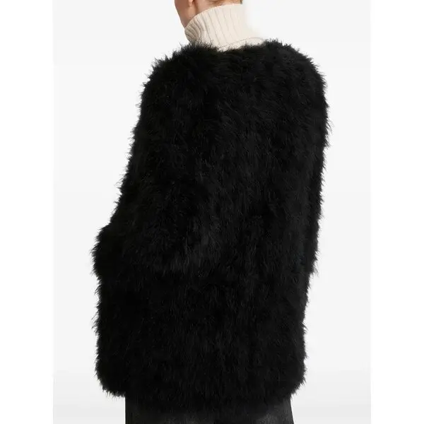YVES SALOMON Turkey Feather Open Front Coat - Black