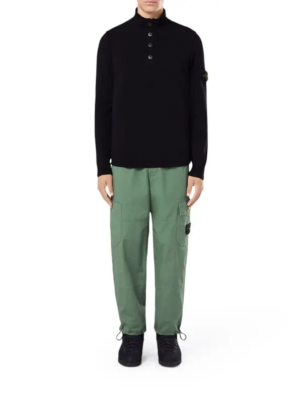 Stone Island Regular Fit Sweater With Short Zip And Fake Buttons - Blue