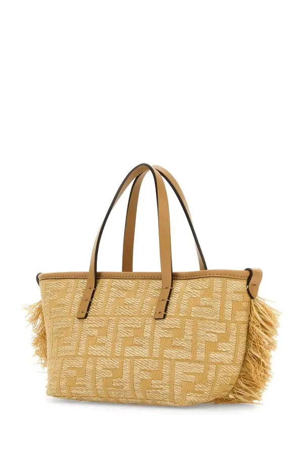 Fendi Embroidered Raffia Mini Roll Handbag