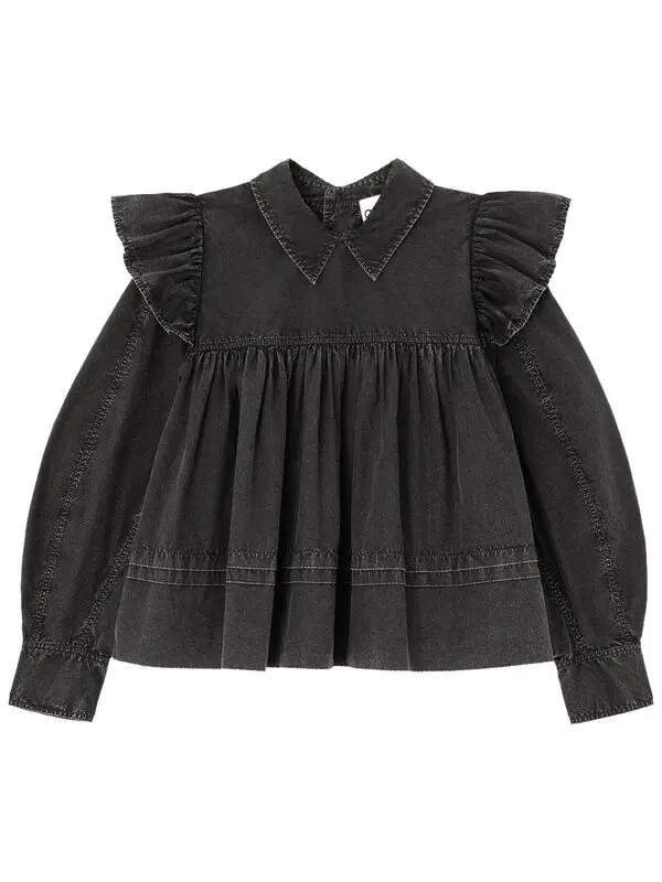 GANNI Blouse With Collar - Black